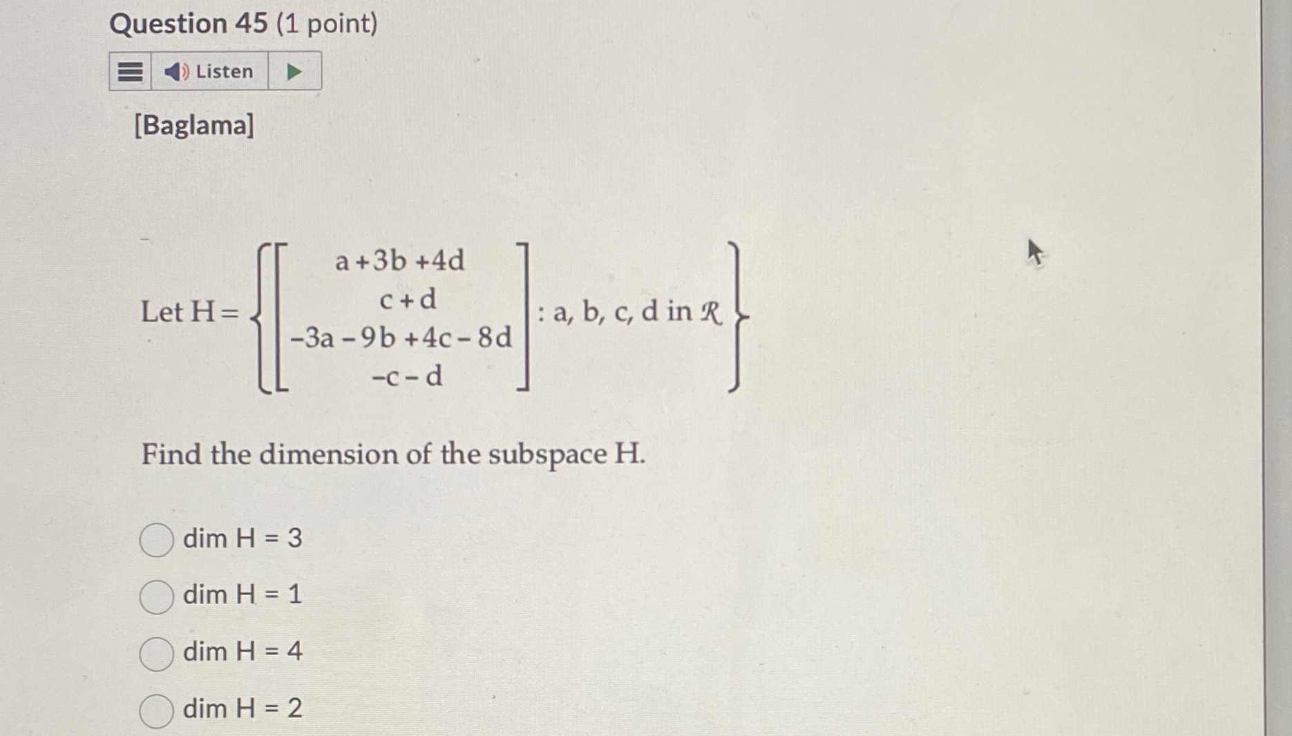 Solved Question 45 (1 ﻿point)Listen[Baglama]Let | Chegg.com