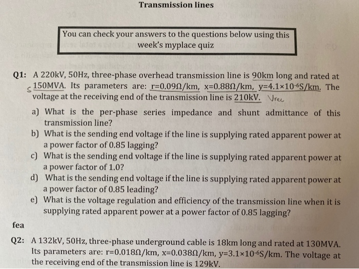 Solved Transmission lines You can check your answers to the | Chegg.com