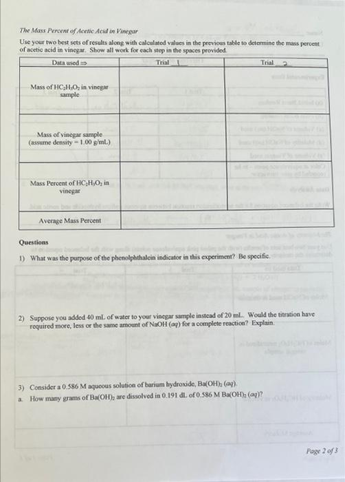 Solved Experimental Data Data Analysis Write the balanced | Chegg.com