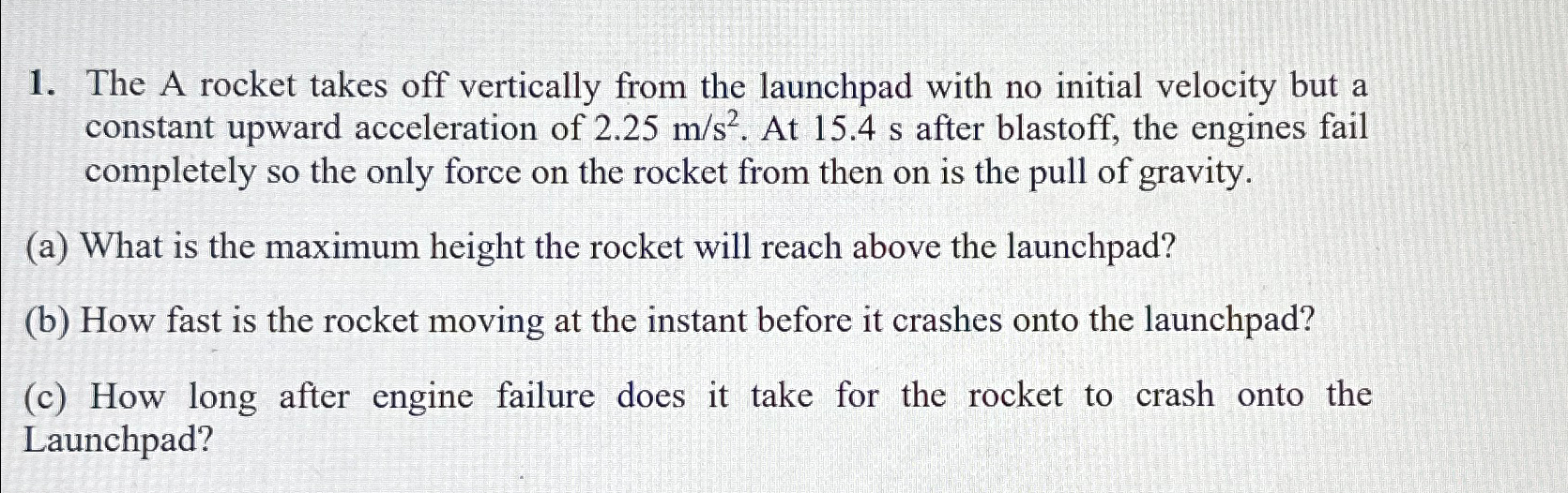 Solved The A rocket takes off vertically from the launchpad | Chegg.com