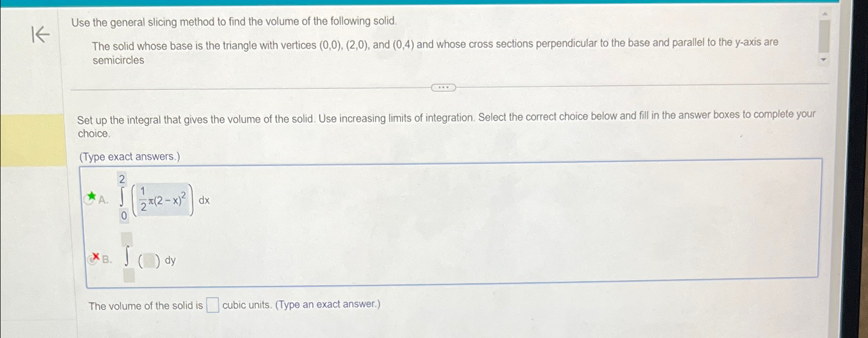 Solved Use the general slicing method to find the volume of | Chegg.com