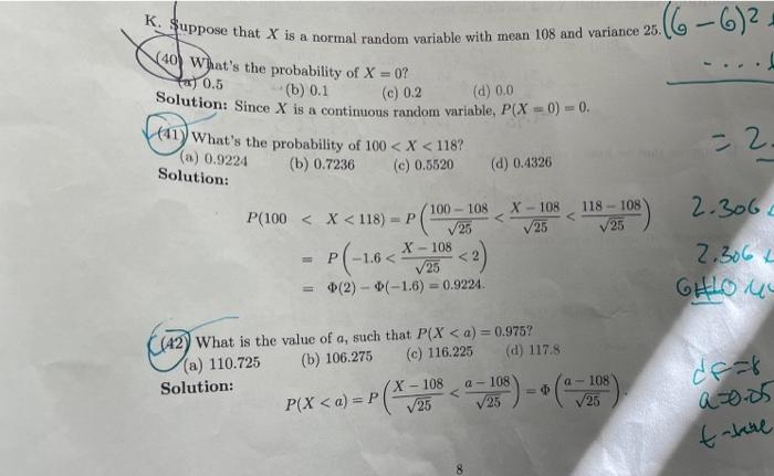 Solved K. Suppose that X is a normal random variable with | Chegg.com