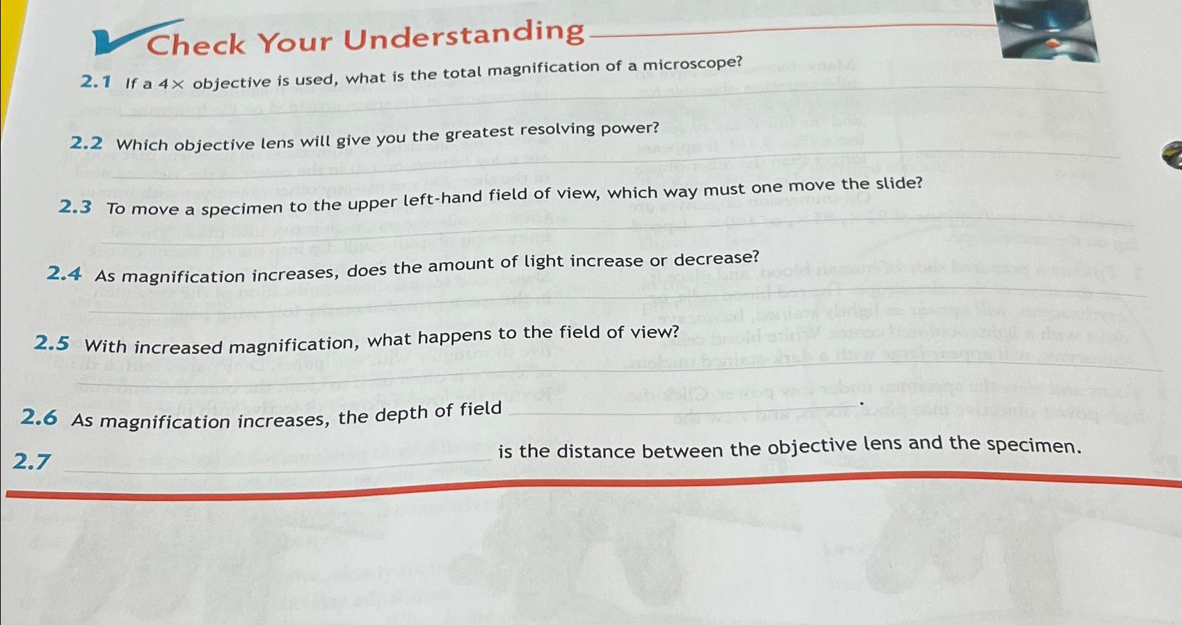 Solved Check Your Understanding2.1 ﻿If a 4× ﻿objective is | Chegg.com
