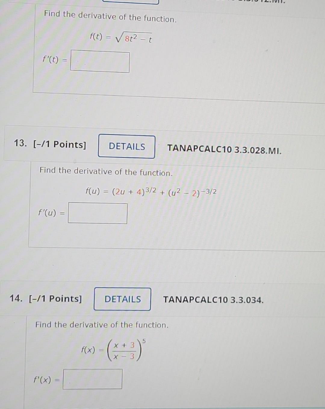 Solved Find the derivative of the function. f(t)=8t2−t | Chegg.com