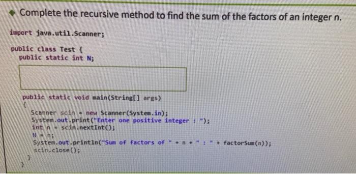 Solved Complete the recursive method to find the sum of the | Chegg.com