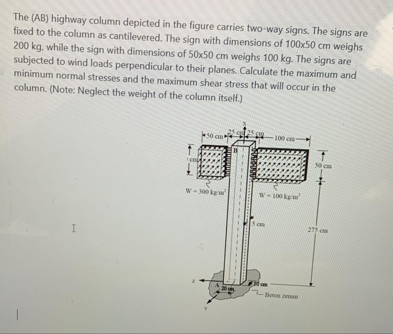 Solved The (AB) highway column depicted in the figure | Chegg.com