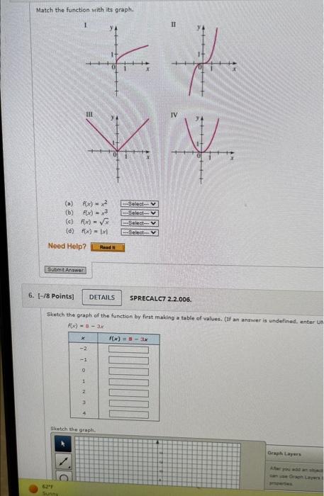 Solved Sketch the graph.Match the function with its graph. | Chegg.com ...