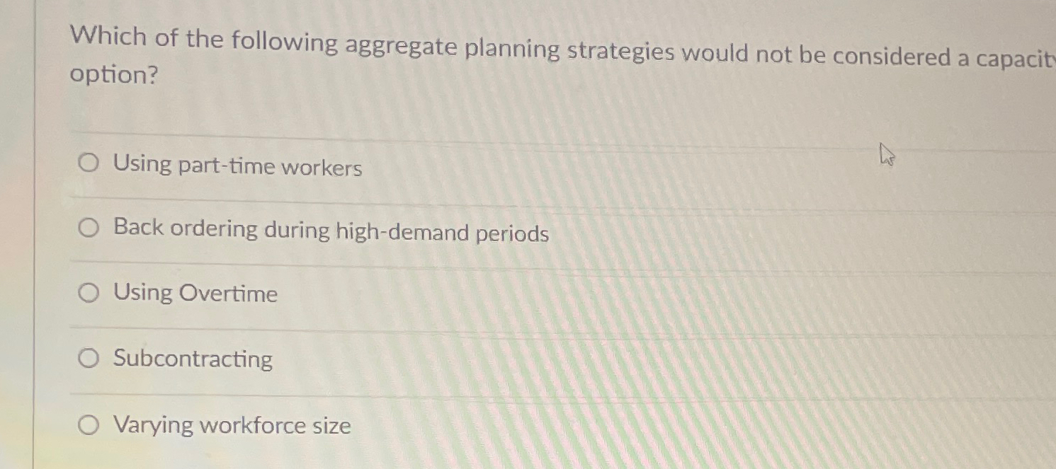 Solved Which of the following aggregate planning strategies | Chegg.com