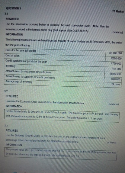 Solved QUESTION 33.1(20 ﻿Marks)REQUIREDUse the information | Chegg.com