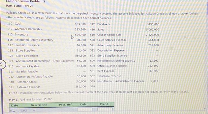 Palisade Creek Co. is a retail business that uses the | Chegg.com
