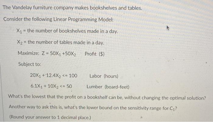 Solved The Vandelay furniture company makes bookshelves and | Chegg.com