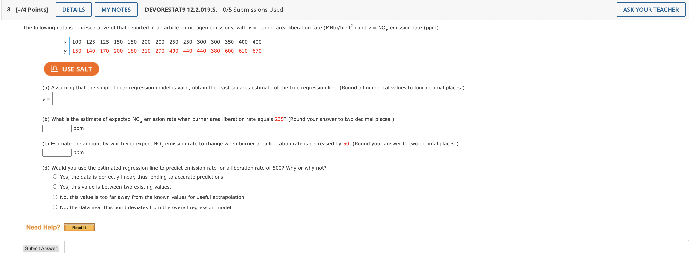 Solved 3. [-/4 ﻿Points] ﻿DEVORESTAT9 12.2.019.S. 0/5 | Chegg.com