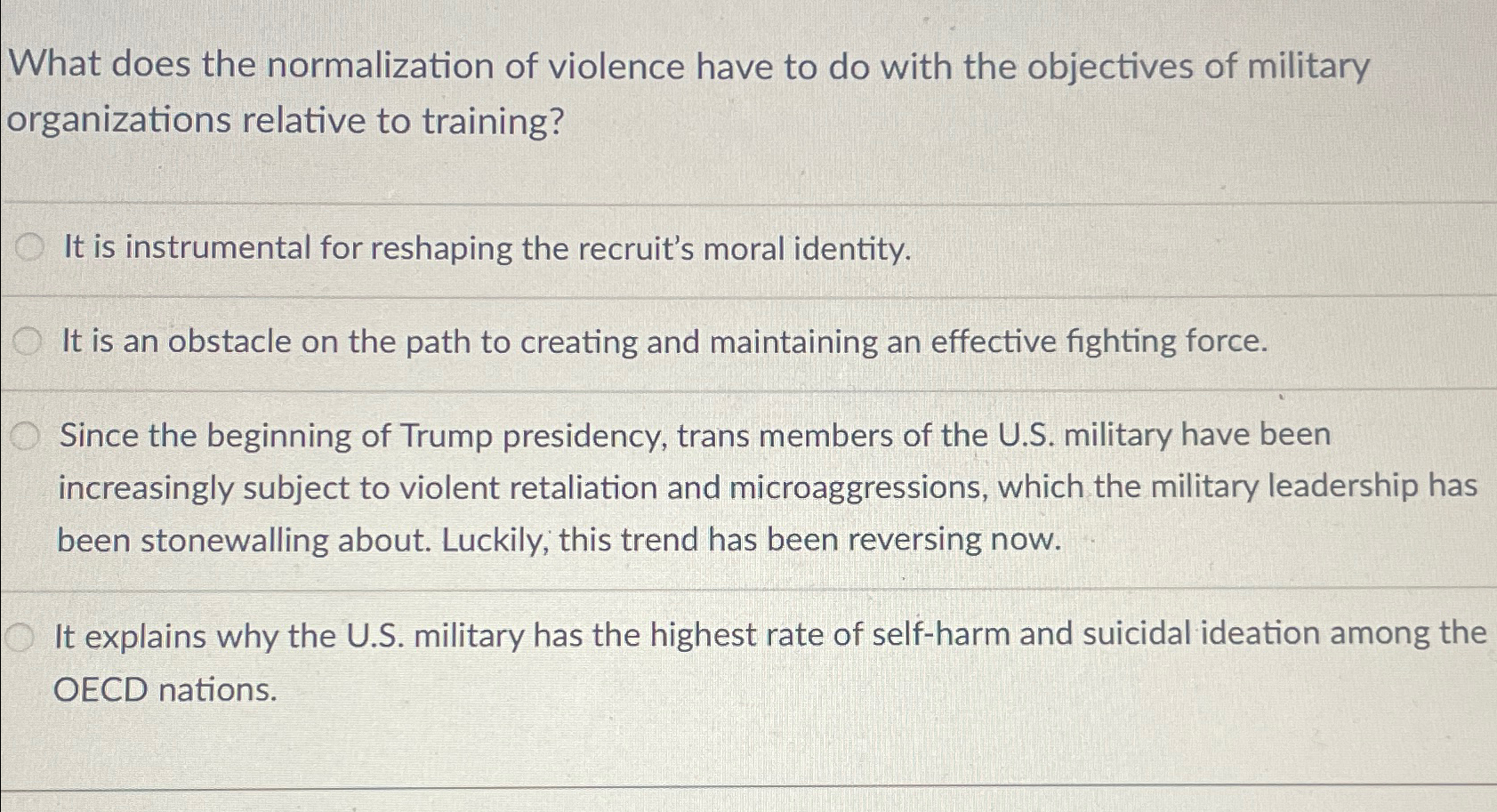 Solved What does the normalization of violence have to do | Chegg.com