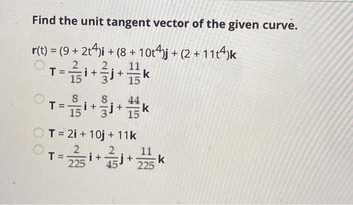 [Solved]: Find the unit tangent vector of the given curve.