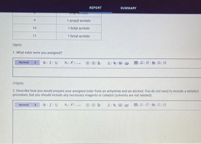 Solved Data And Report Submission - Synthesis Of Esters | Chegg.com