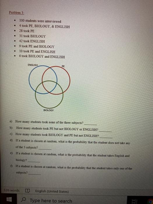 Solved Solving Probability Problems Using Venn Diagrams | Chegg.com