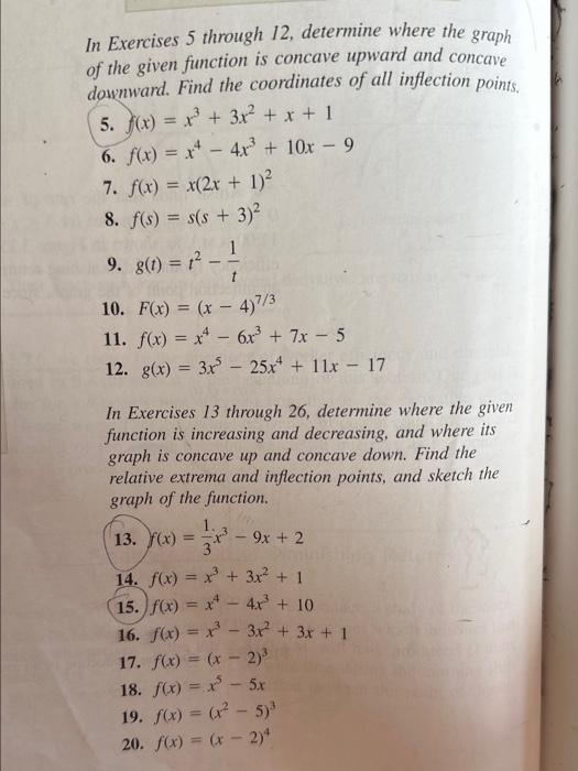 Solved In Exercises 5 through 12, determine where the graph | Chegg.com