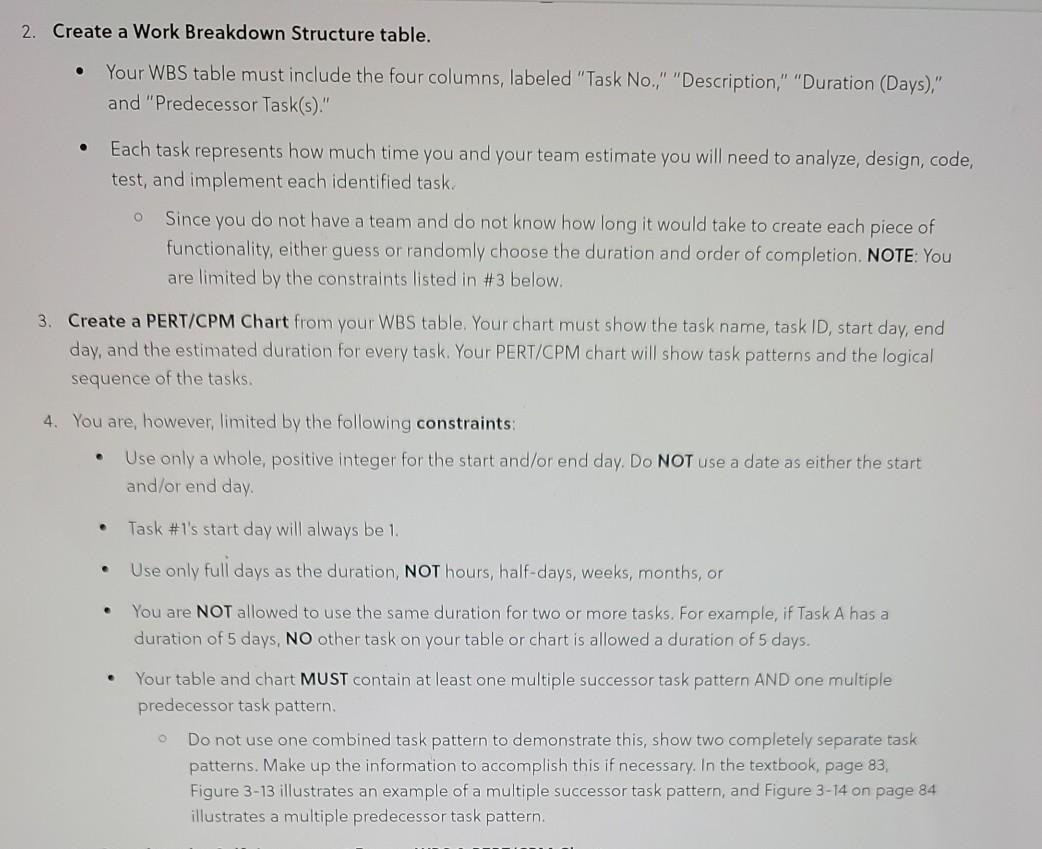 Solved ** Create a WBS & PERT/CM chart for the following | Chegg.com