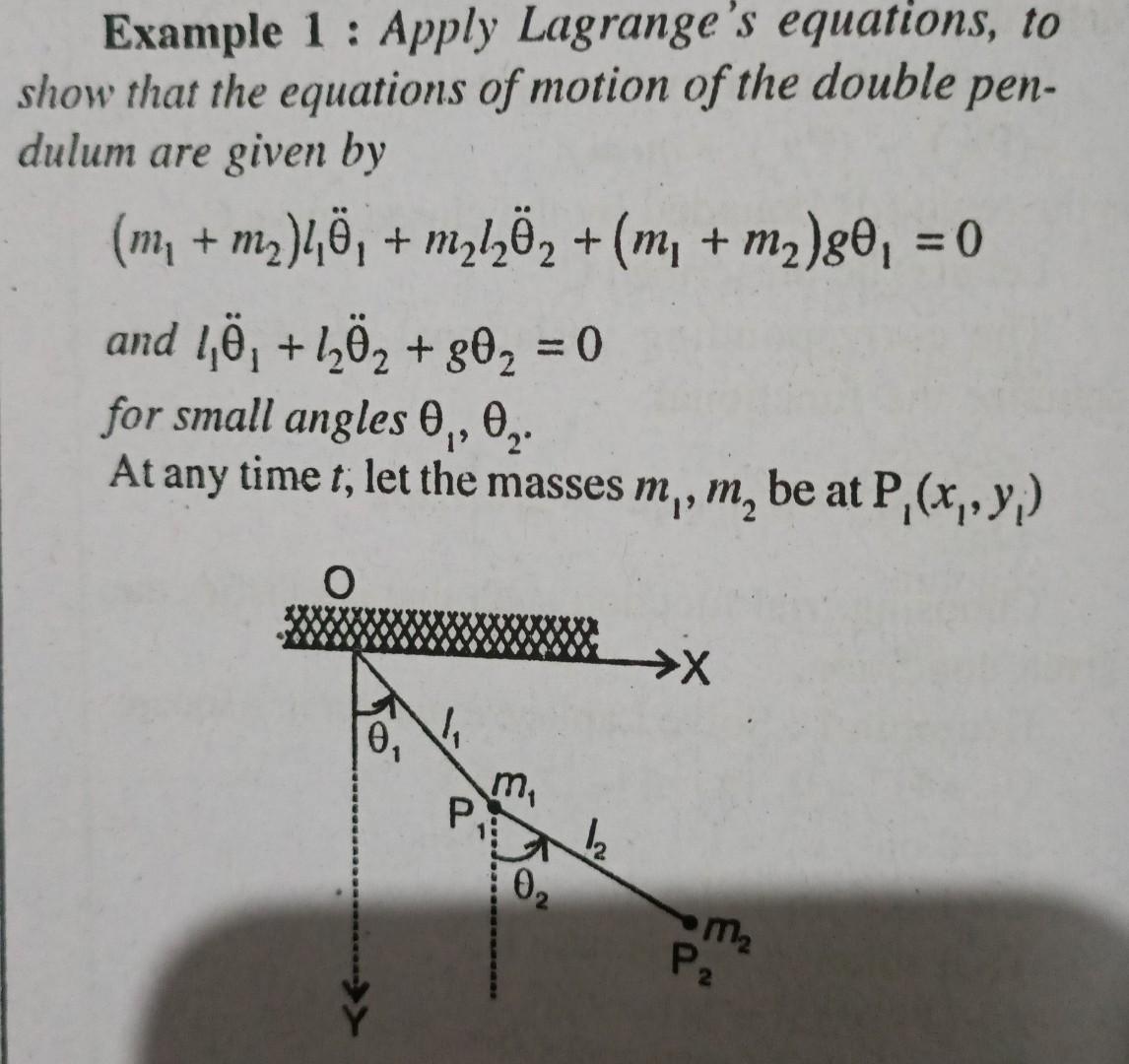Solved Example 1 : Apply Lagrange's equations, to show that | Chegg.com