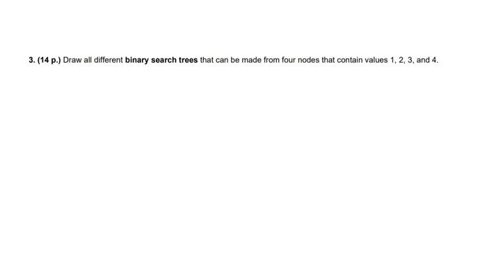 Solved 3. (14 p.) Draw all different binary search trees | Chegg.com