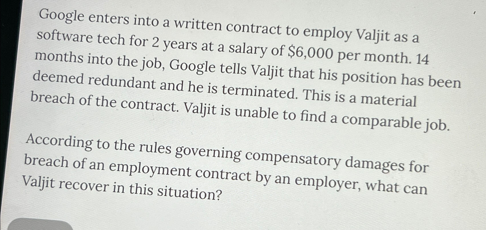 Solved Google enters into a written contract to employ | Chegg.com