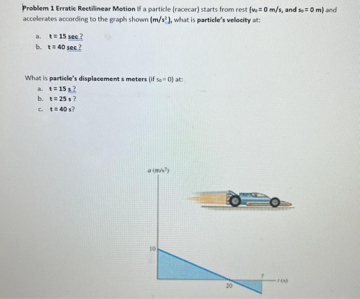 Solved Problem 1 Erratic Rectilinear Motion If a particle | Chegg.com