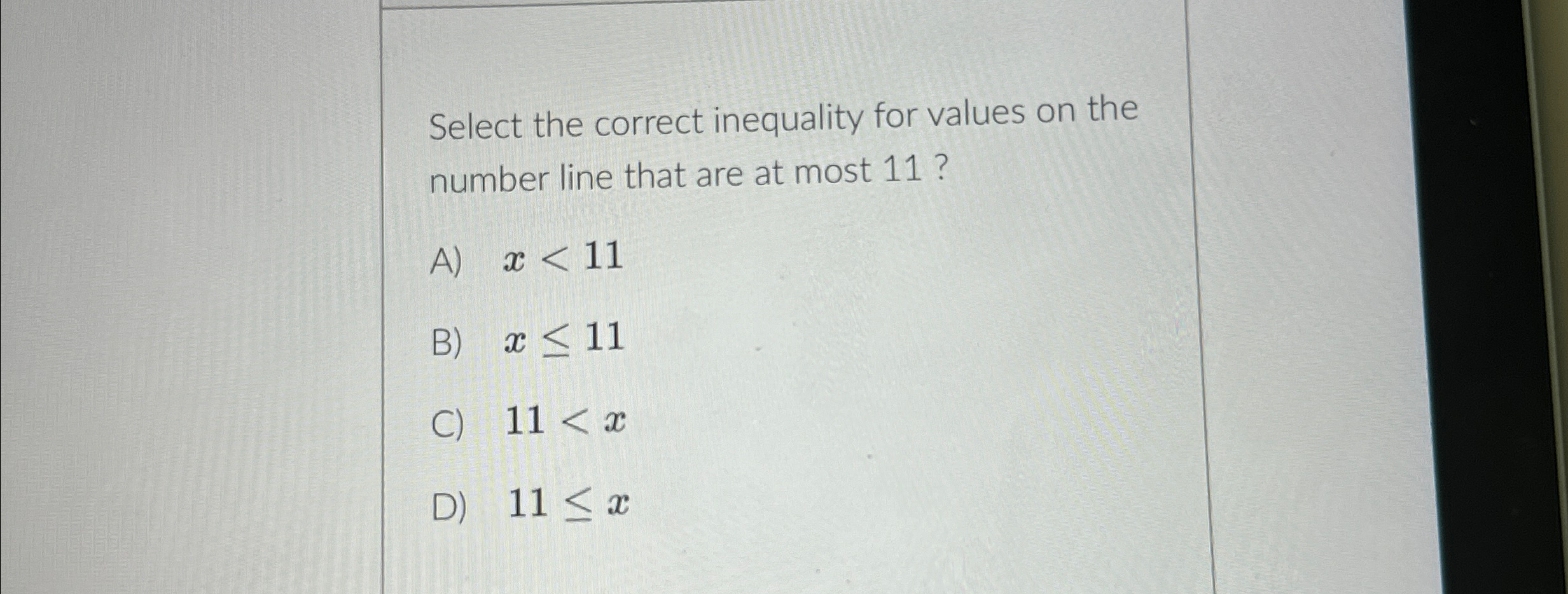 Solved Select the correct inequality for values on the | Chegg.com