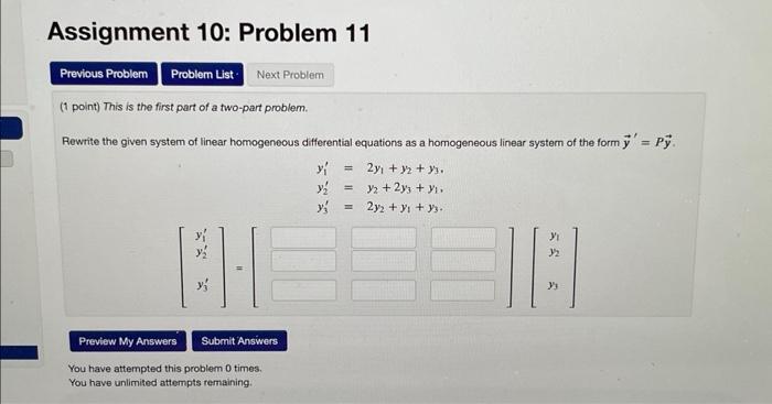 Solved (1 point) This is the first part of a two-part | Chegg.com