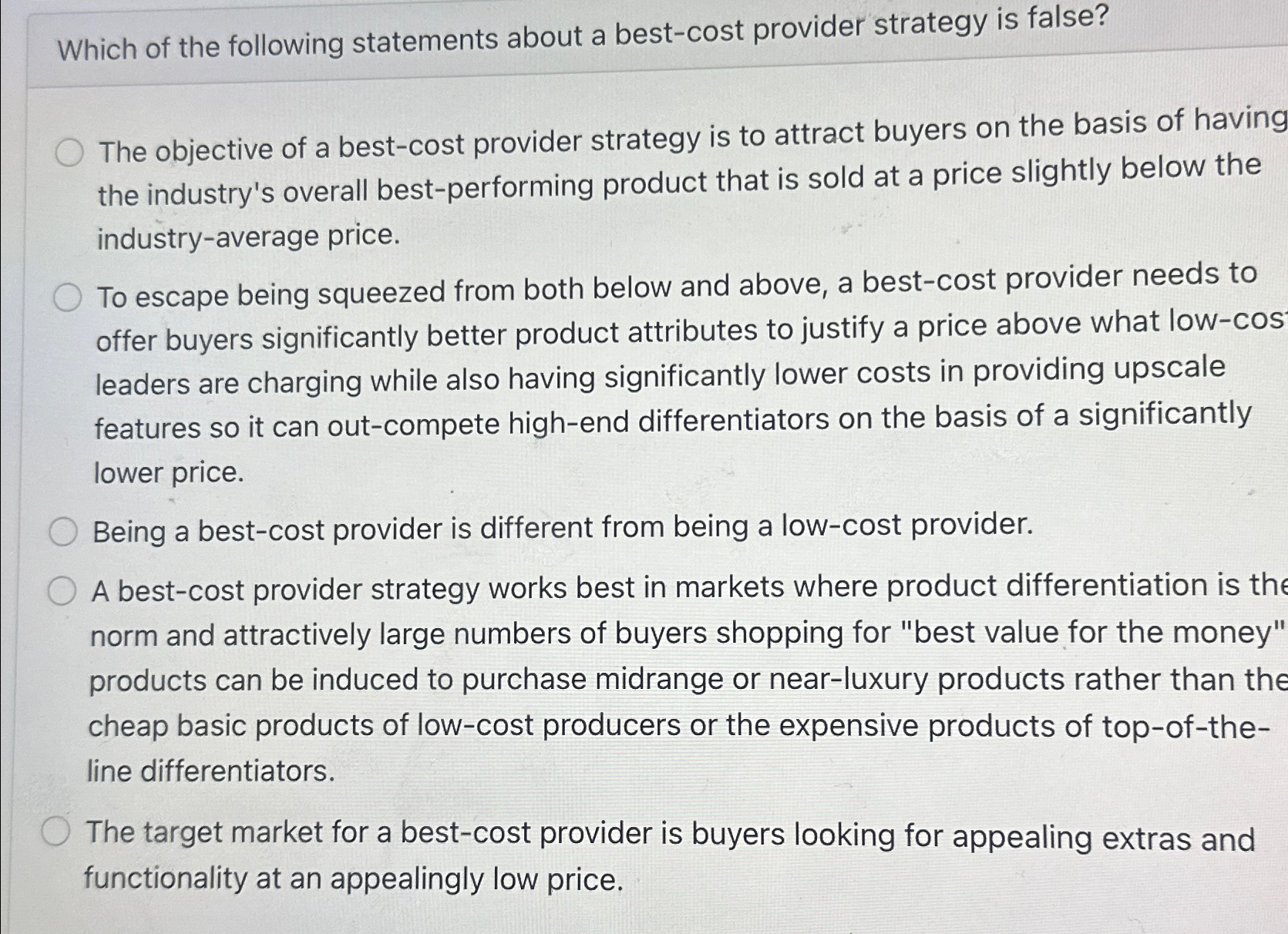 Solved Which of the following statements about a best-cost | Chegg.com