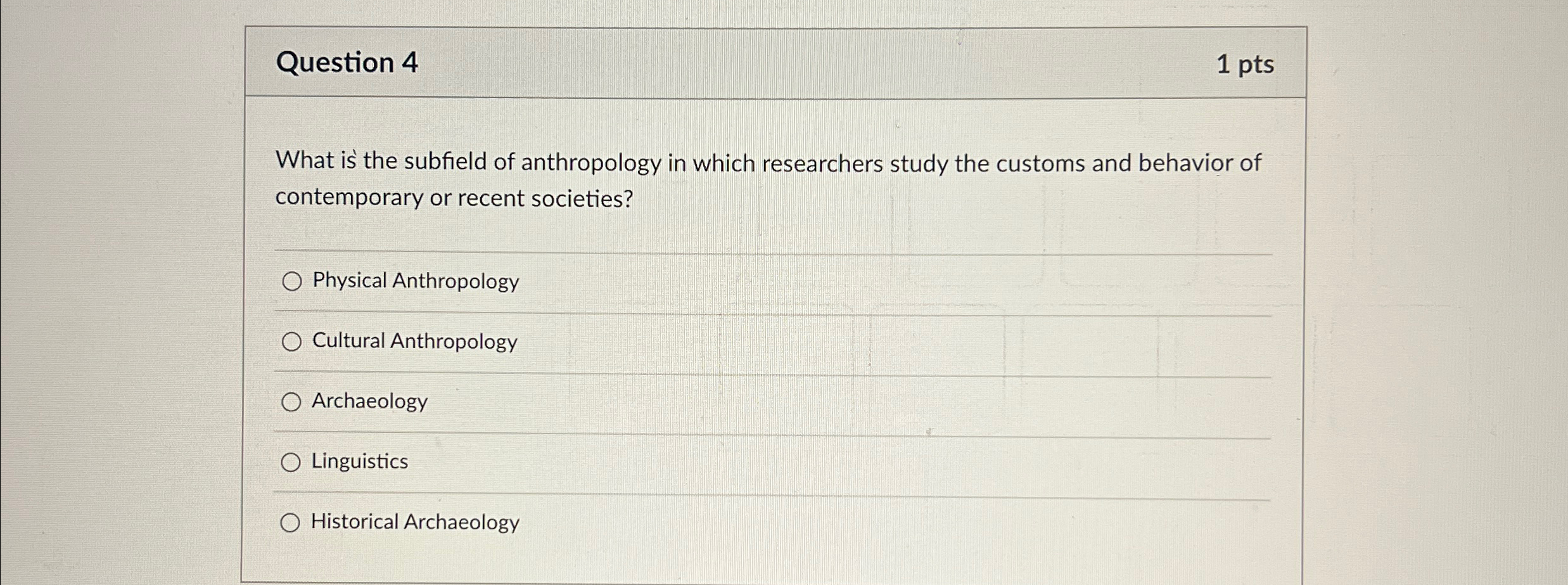 Solved Question 41 ﻿ptsWhat is the subfield of anthropology | Chegg.com