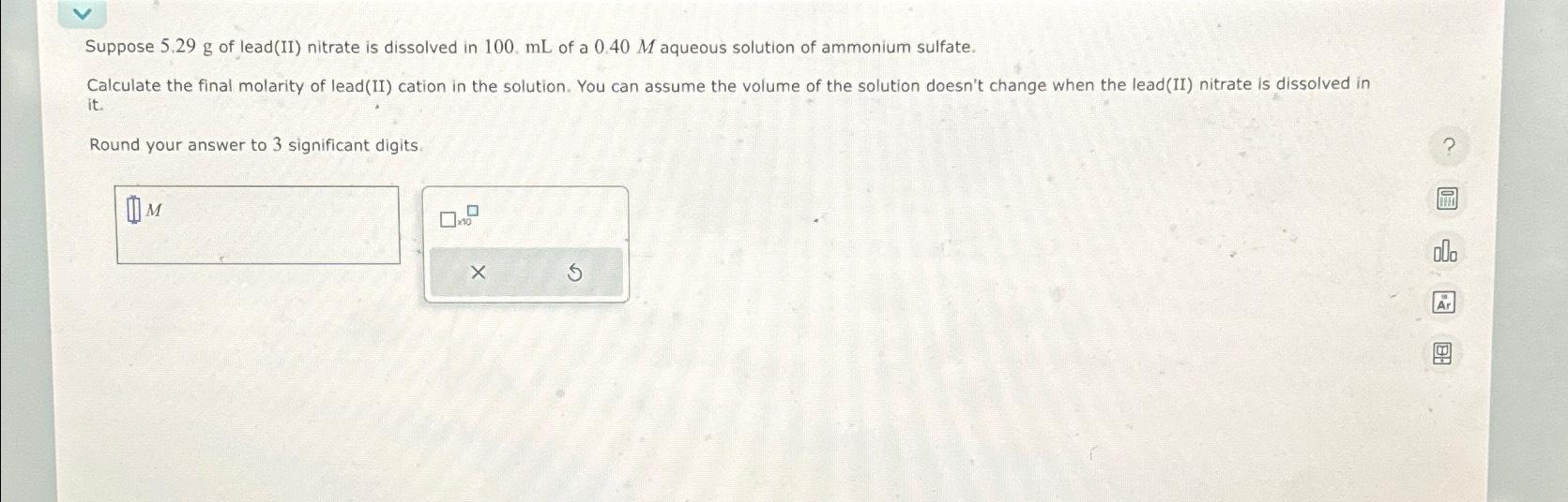 Solved Suppose 5.29g ﻿of lead(II) ﻿nitrate is dissolved in | Chegg.com