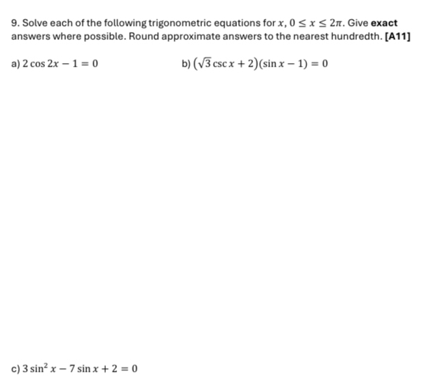 Solved Solve each of the following trigonometric equations | Chegg.com