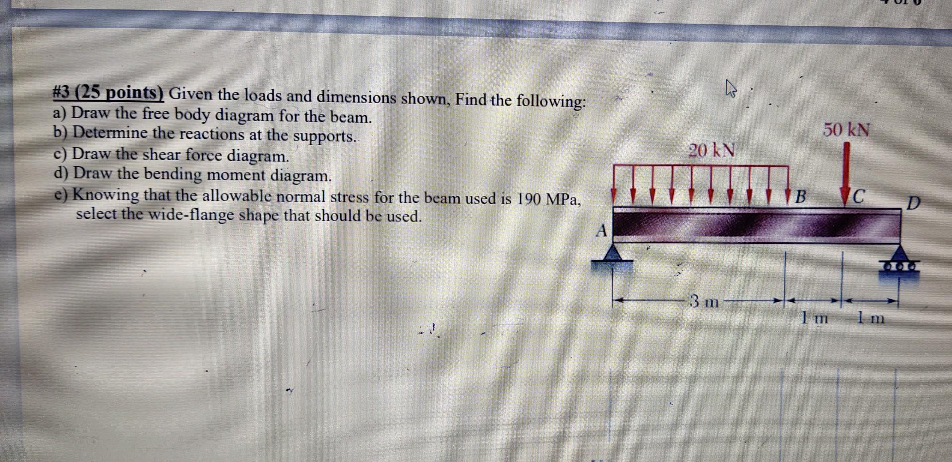 Solved \#3 (25 points) Given the loads and dimensions shown, | Chegg.com