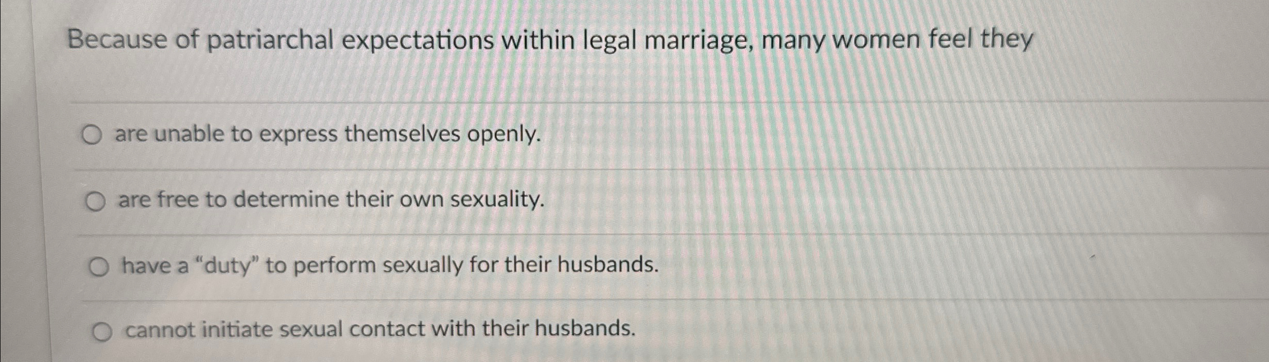 Solved Because of patriarchal expectations within legal | Chegg.com