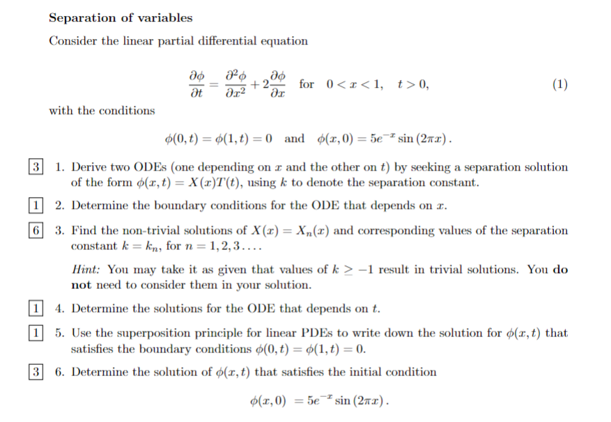 Solved Separation of variablesConsider the linear partial | Chegg.com