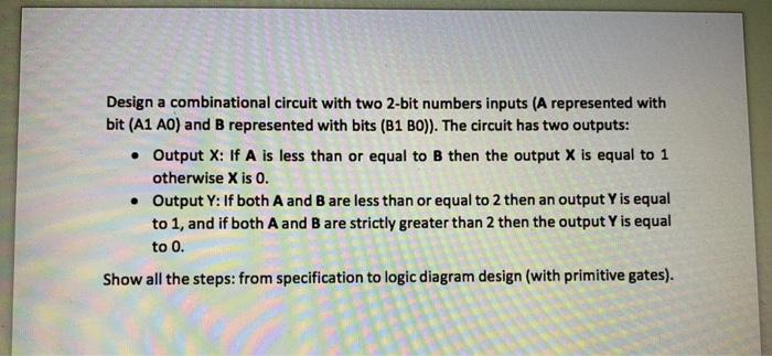 Solved Design a combinational circuit with two 2-bit numbers | Chegg.com