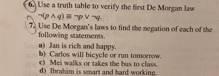 Solved 6. Use a truth table to verify the first De Morgan | Chegg.com