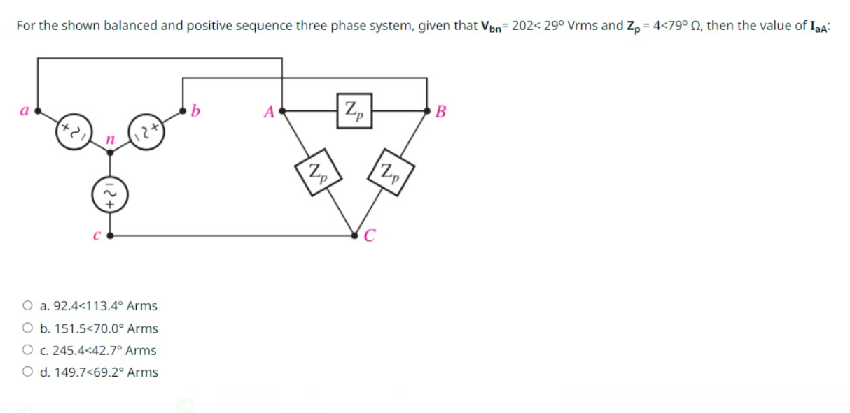 Solved For the shown balanced and positive sequence three | Chegg.com