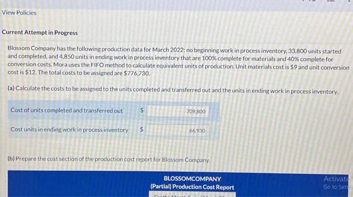 Solved Blossom Company has the following production data for | Chegg.com