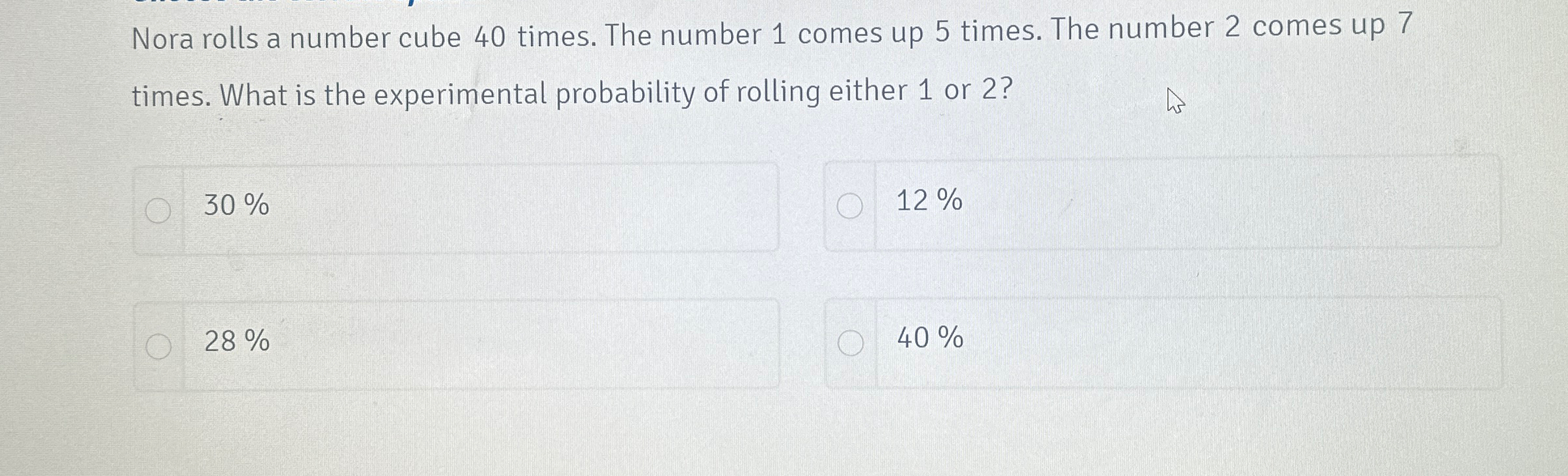 Solved Nora rolls a number cube 40 ﻿times. The number 1 | Chegg.com