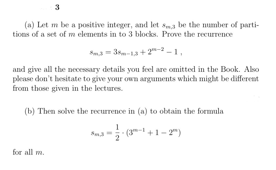 Solved 3(a) ﻿Let m ﻿be a positive integer, and let sm,3 ﻿be | Chegg.com