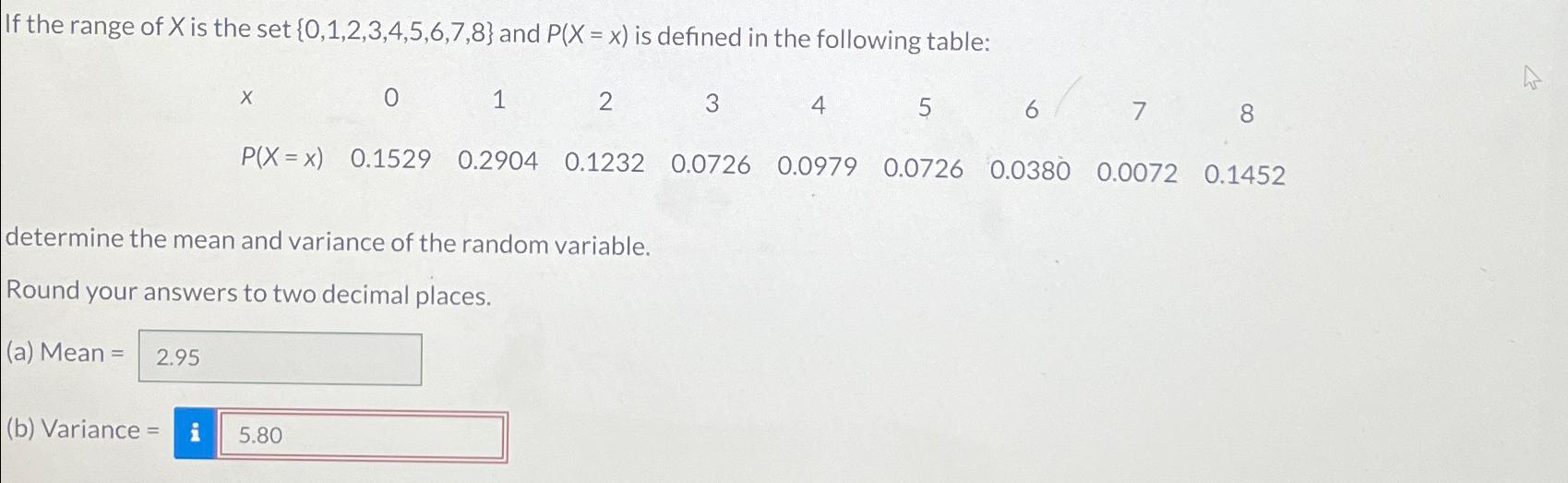 Solved If the range of x is the set {0,1,2,3,4,5,6,7,8} and | Chegg.com