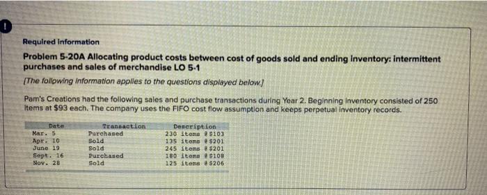 Solved Required information Problem 5-20A Allocating product | Chegg.com