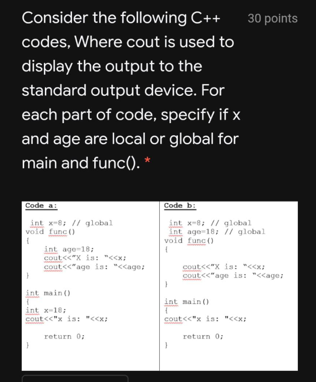 Solved 30 points Consider the following C++ codes, Where | Chegg.com