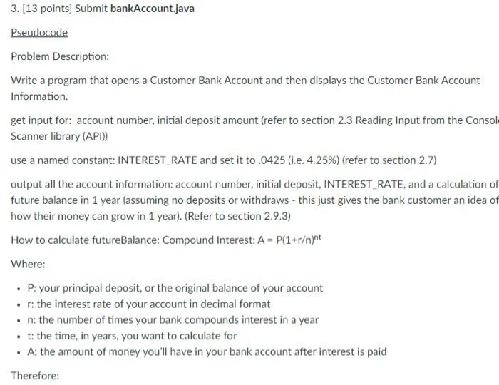 Solved 3. [13 points] Submit bankAccount.java Pseudocode | Chegg.com