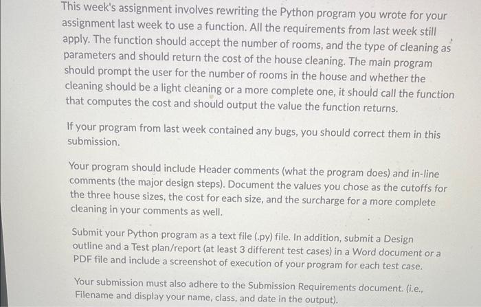 Solved This week's assignment involves rewriting the Python | Chegg.com