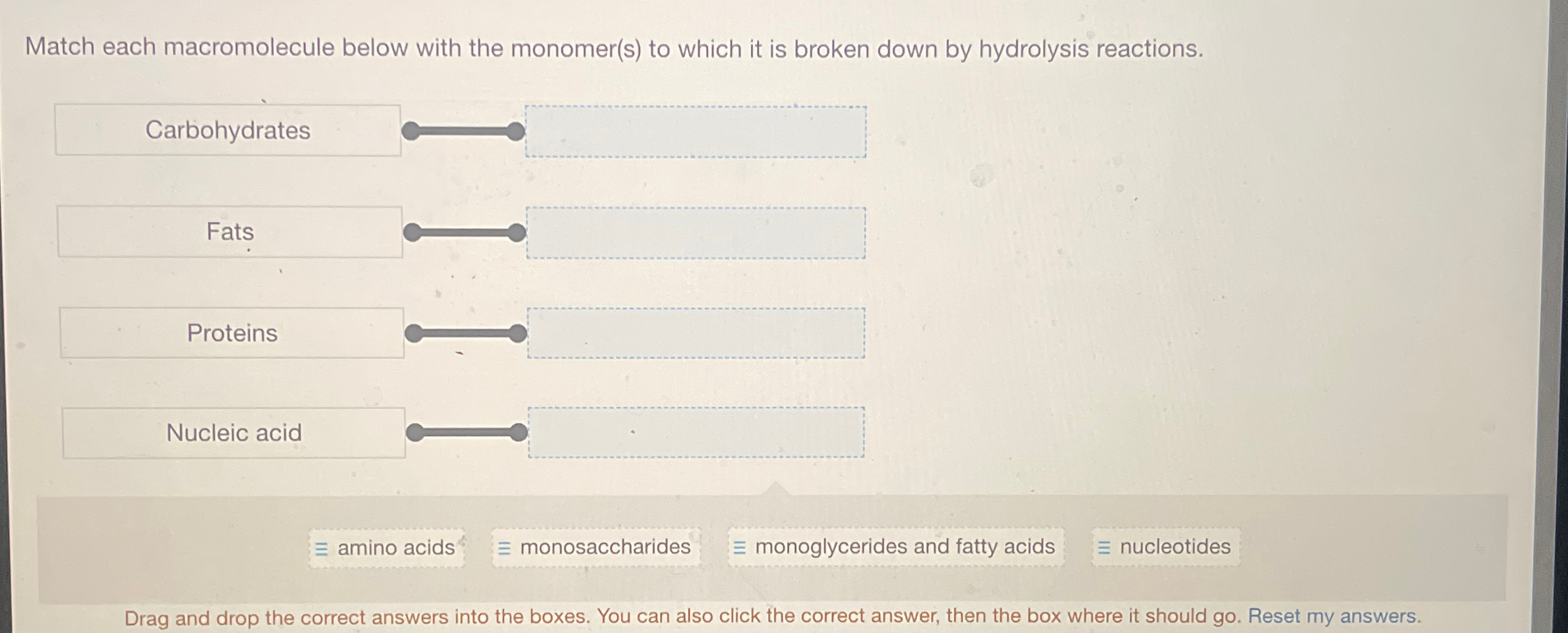 Solved Match each macromolecule below with the monomer(s) | Chegg.com