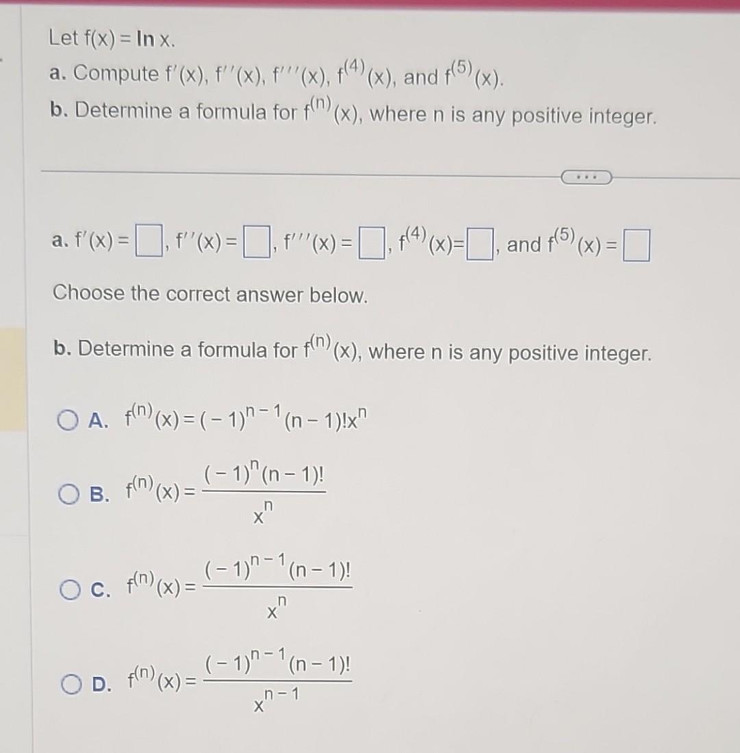 Solved Let f(x)=lnx. a. Compute | Chegg.com