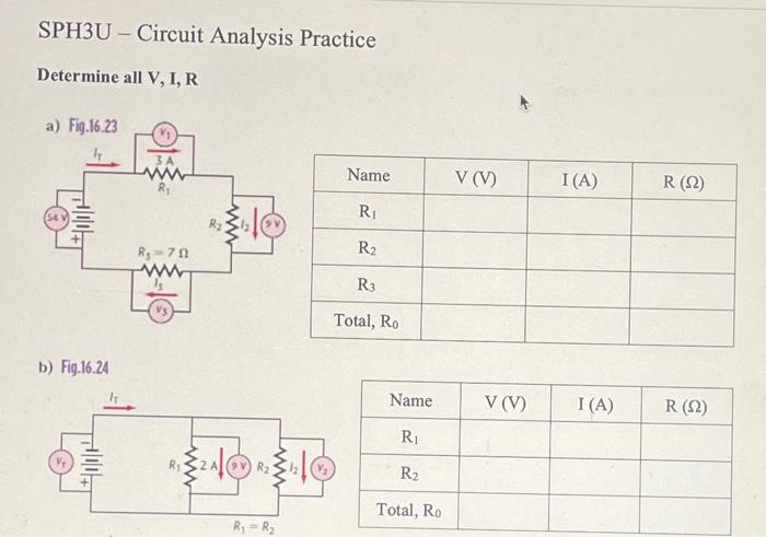 Solved SPH3U - Circuit Analysis Practice Determine all V, I, | Chegg.com