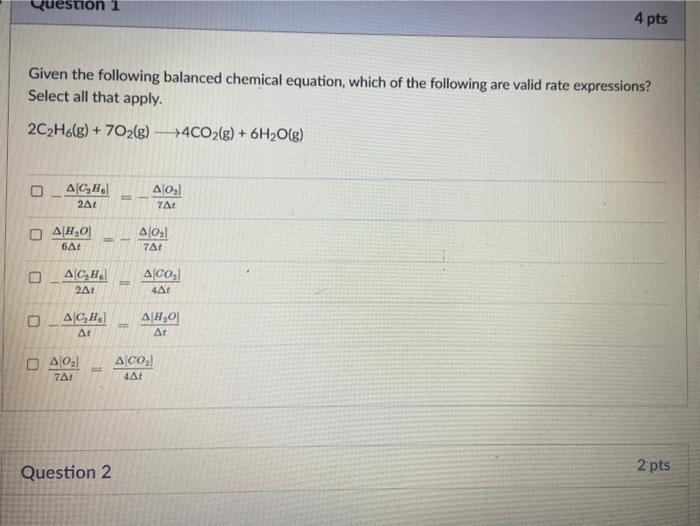 Solved Question 1 4 pts Given the following balanced | Chegg.com